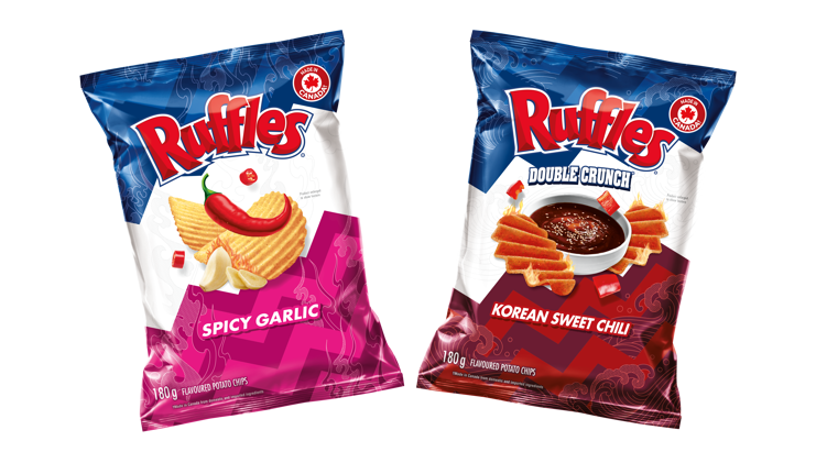 Ruffles Spicy Garlic, Ruffles Double Crunch Korean Sweet Chili Potato ...